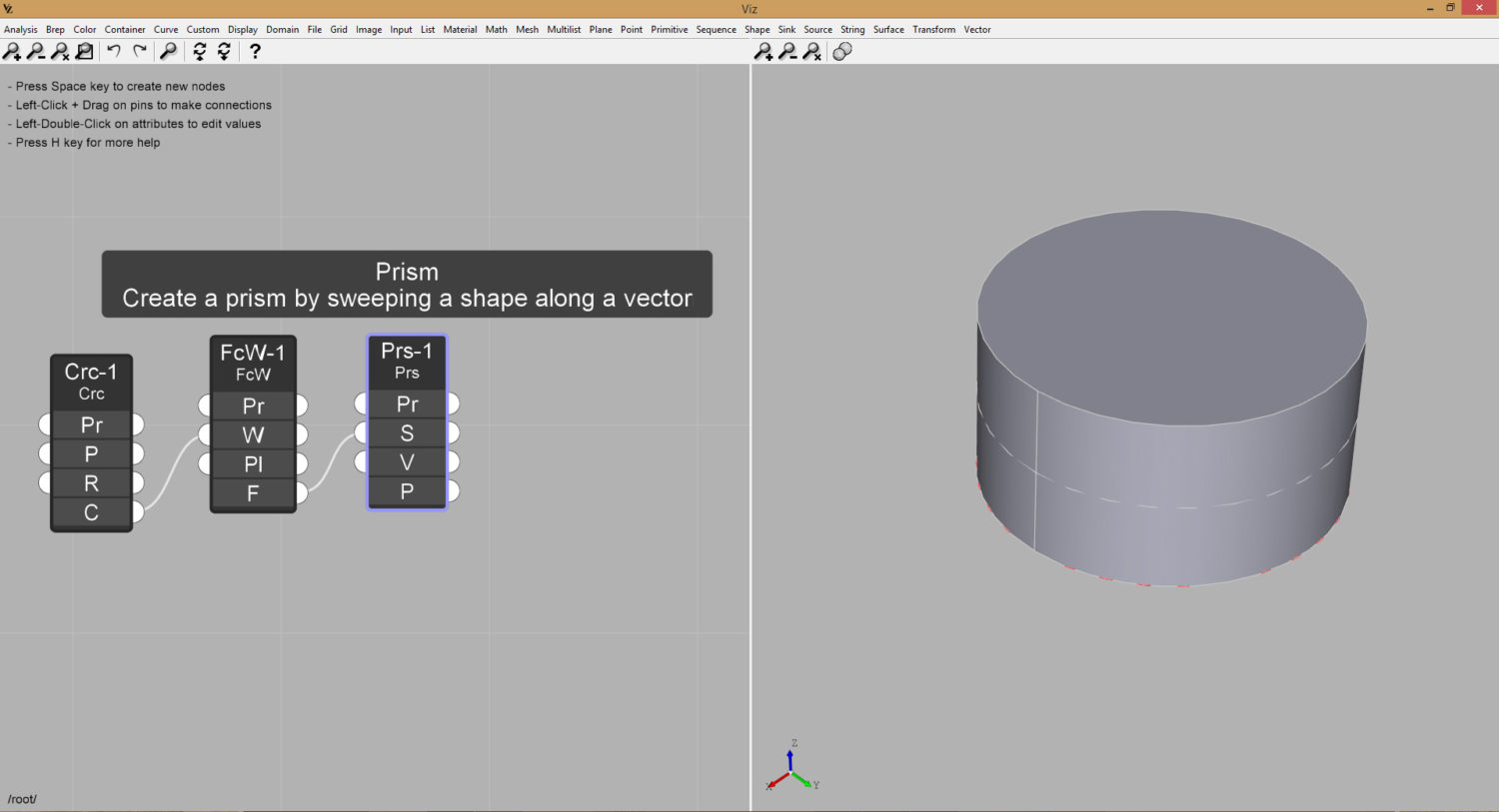 Viz Help - Parametric Cylinder