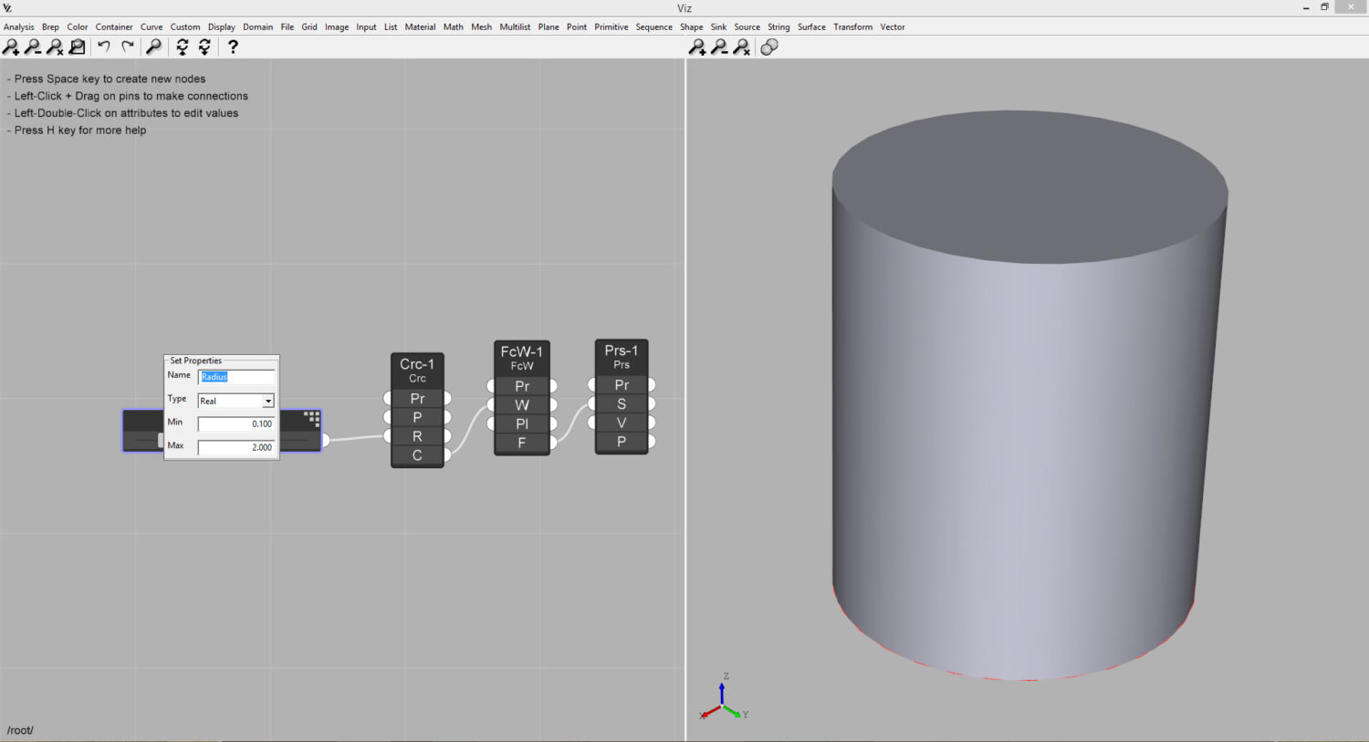 Viz Help - Parametric Cylinder